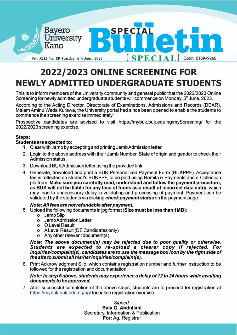 2023 Bulletin | Bayero University